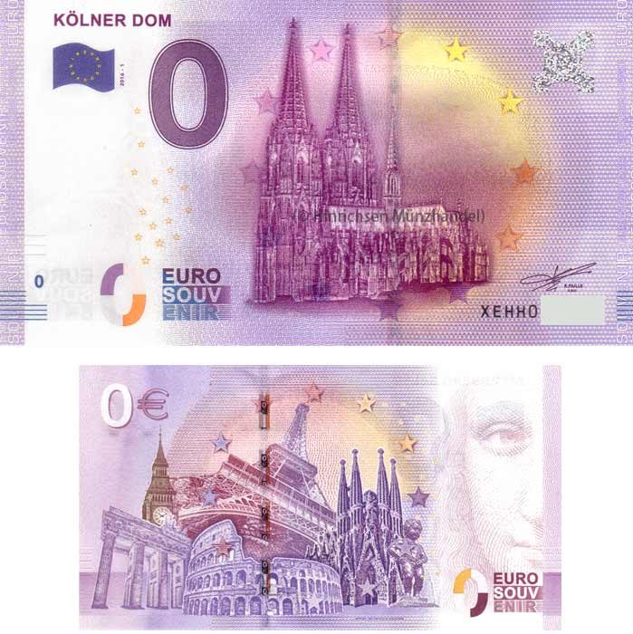 0 Euro Schein "Kölner Dom" 2016-1 - Euro-Sammlermünzen und 0-Euro-Scheine